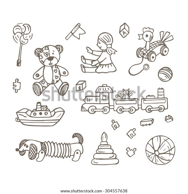 Collection Doodles Toys Stock Vector (Royalty Free) 304557638 ...