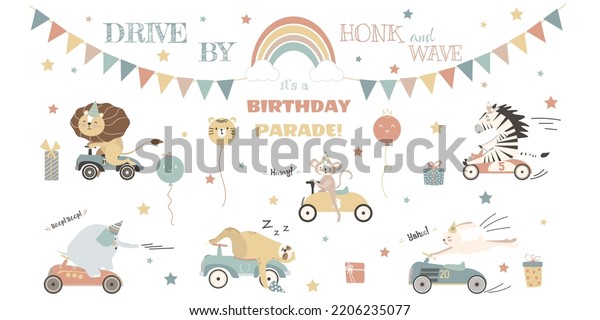 Collection Driveby Birthday Parade Theme Illustrations Stock Vector ...