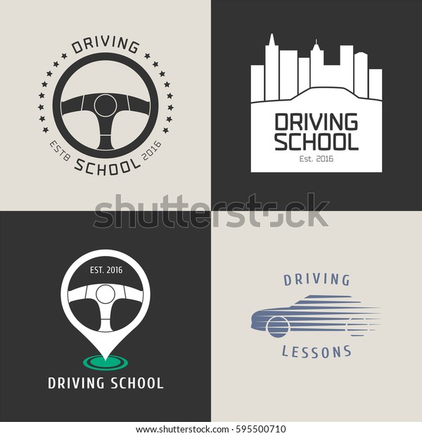 Collection Driving License School Vector Logo Stock Vector (Royalty ...