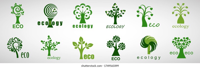 Collection Eco Tree Organic Logo Set Stock Vector (Royalty Free ...