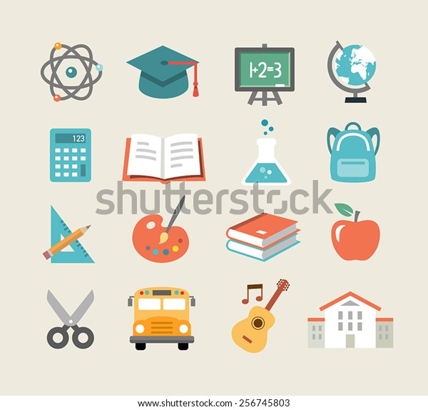 Colección de iconos educativos en estilo plano