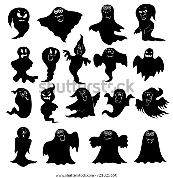 Collection Eighteen Amusing Flying Black Ghost Stock Vector (Royalty ...