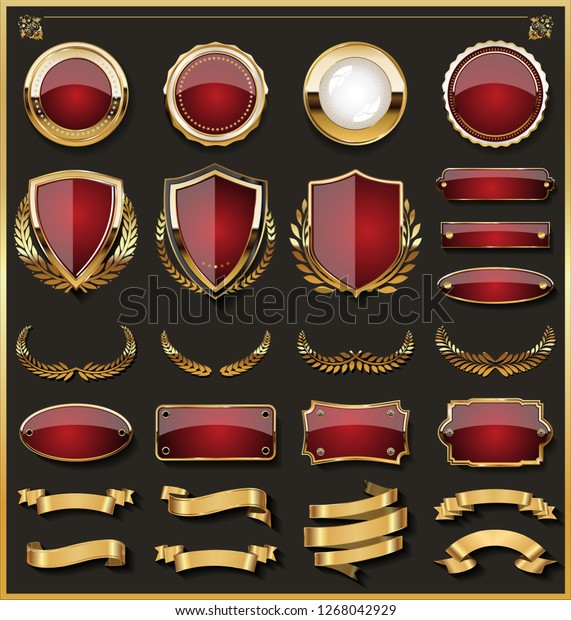 Collection Elegant Red Gold Badges Labels Stock Vector (Royalty Free ...