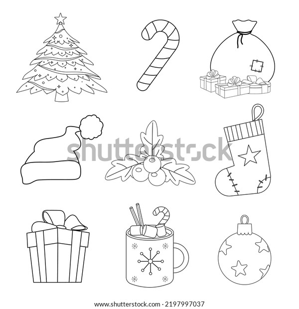 Collection Flat Christmas Elements Outline Vector Stock Vector (Royalty ...