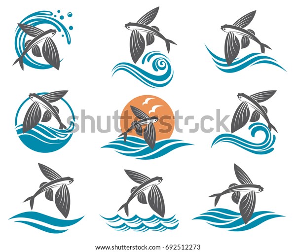 collection of flying fish images with waves