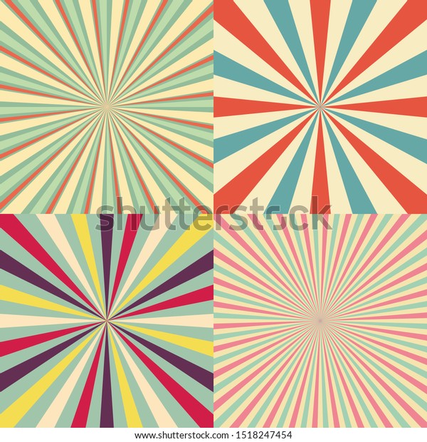 Collection Four Radial Rays Backgrounds Retro Stock Vector (Royalty ...