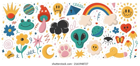 Collection Fun Hand Drawn Groovy Characters Stock Vector (Royalty Free ...