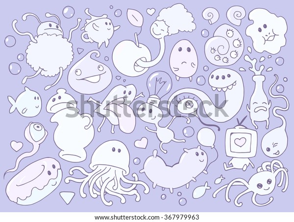 Collection Funny Cartoon Doodle Illustrations Stock Vector (Royalty ...