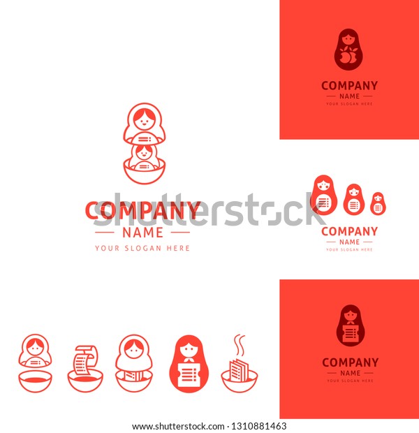 collection of funny kitchen logos inspired by Matrioshka dolls