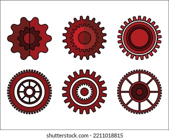 Collection Gear Red Color Vector Stock Vector (Royalty Free) 2211018815 ...
