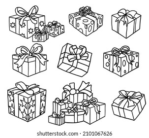 Collection Gift Box Draw Icon Vector Stock Vector (Royalty Free) 2101067626