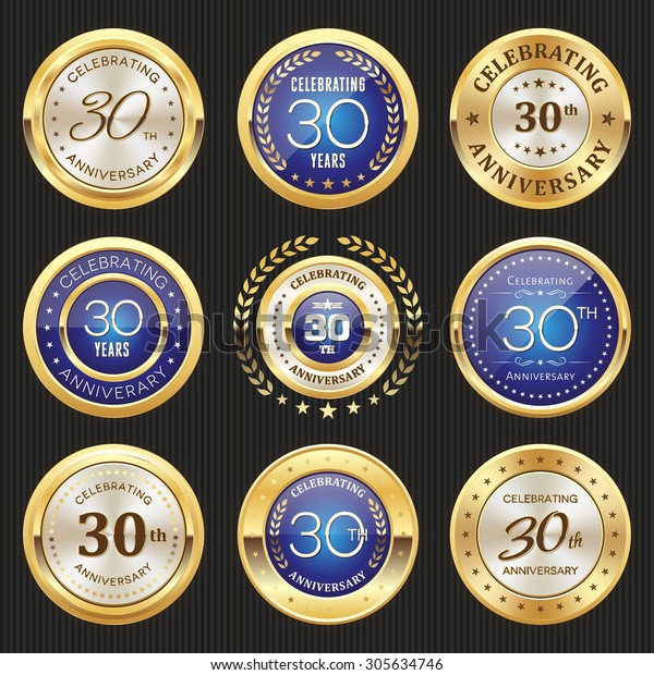 Collection Glossy Gold Blue 30th Anniversary Stock Vector (Royalty Free ...