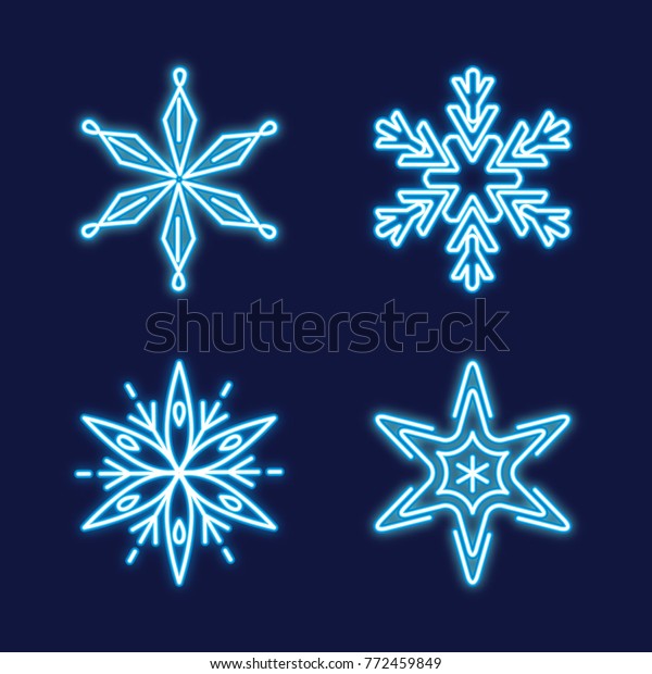 Collection Glowing Neon Snowflakes Line Style Stock Vector (Royalty ...