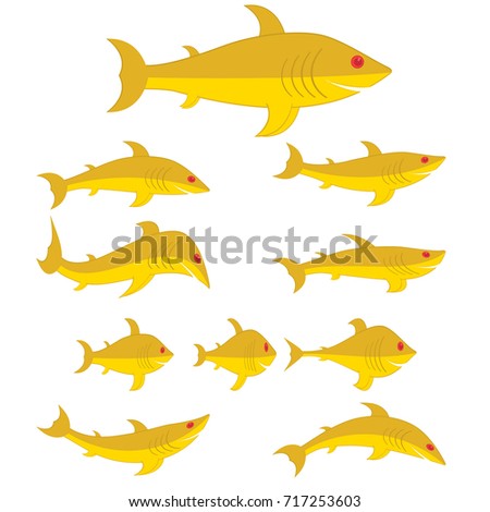 Collection Goldfish Set Golden Sharks Teeth Stock Vector (Royalty Free ...