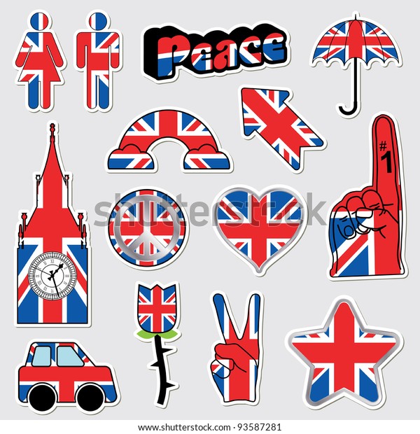 Collection Great Britain Stickers Union Jack Stock Vector (Royalty Free ...