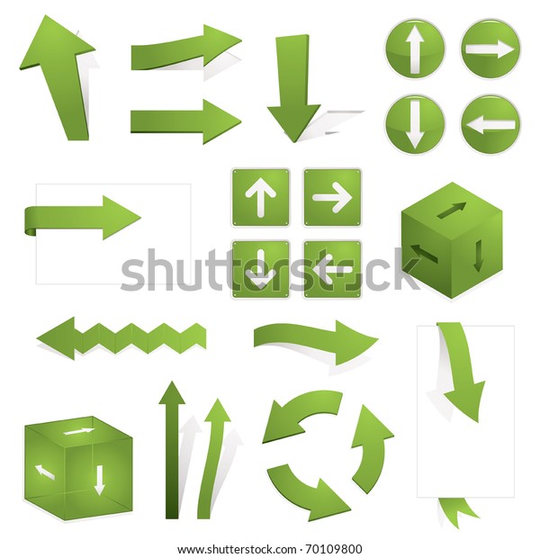 Collection Green Directional Arrows Isolated On Stock Vector (Royalty ...