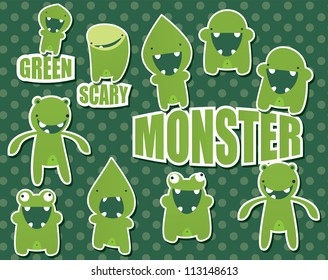Collection Green Scary Monsters Vector: vector de stock (libre de ...