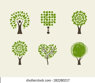Collection Green Tree Logos Icons Stock Vector (Royalty Free) 282280217 ...