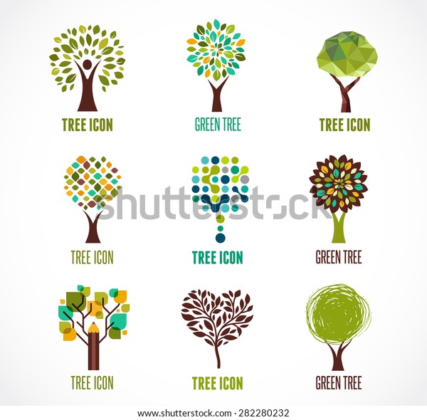 Collection Green Tree Logos Icons Stock Vector (Royalty Free) 282280232