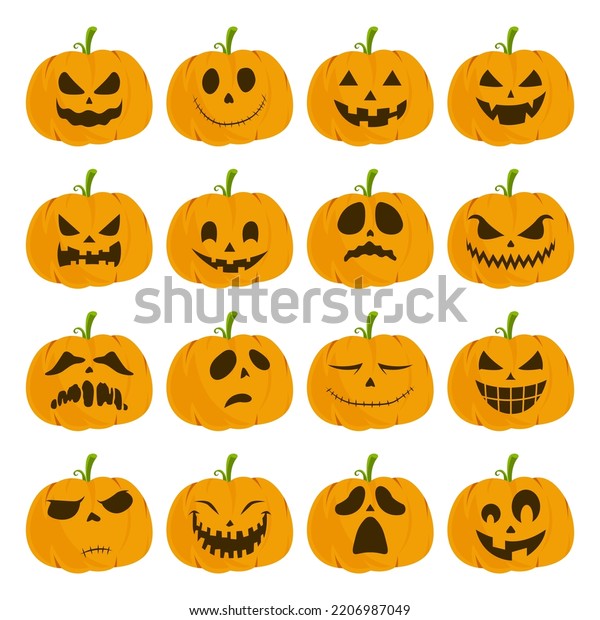 Collection Halloween Pumpkin Faces Isolated On Stock Vector (Royalty ...