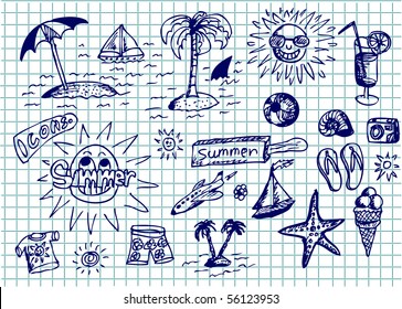 Collection Hand Draw Summer Symbols Stock Vector (Royalty Free ...