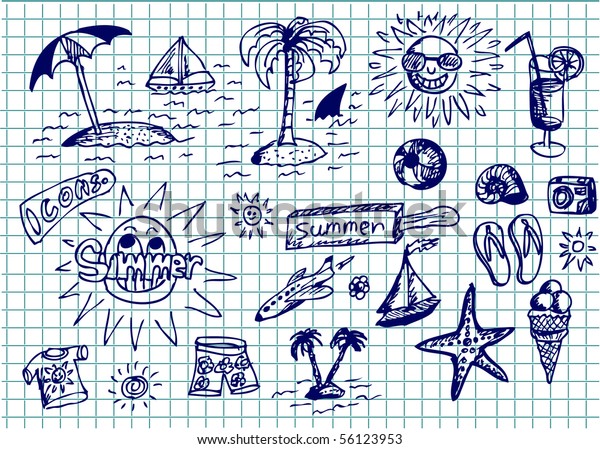Collection Hand Draw Summer Symbols Stock Vector (Royalty Free) 56123953