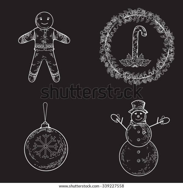 Collection Hand Drawing Illustrations On Christmas Stock Vector ...
