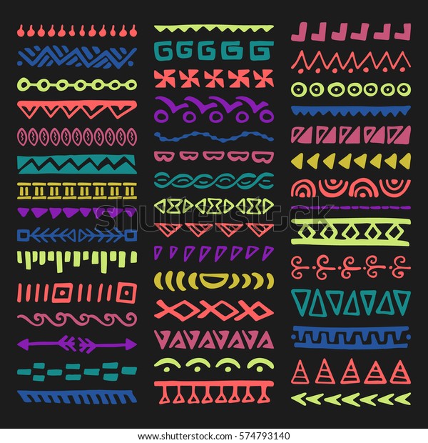 Collection Hand Drawn Borders Ethnic Style: vector de stock (libre de ...