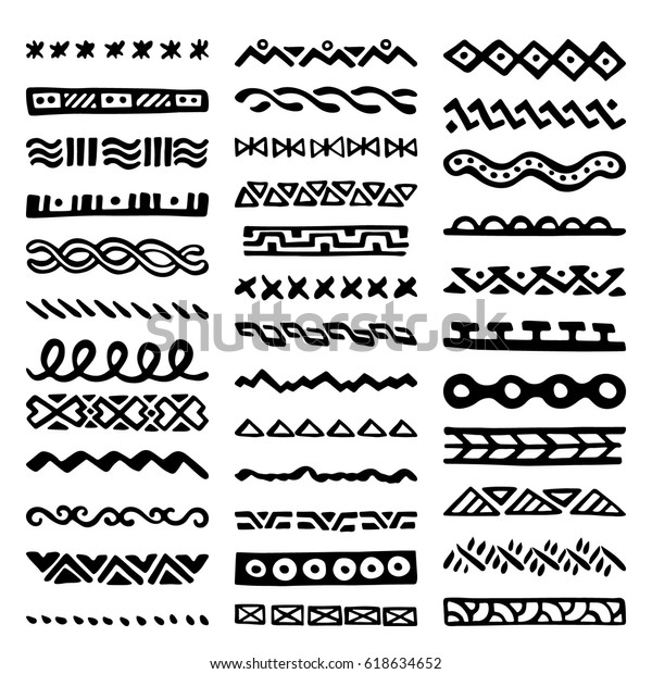 Collection Hand Drawn Borders Ethnic Style: vector de stock (libre de ...