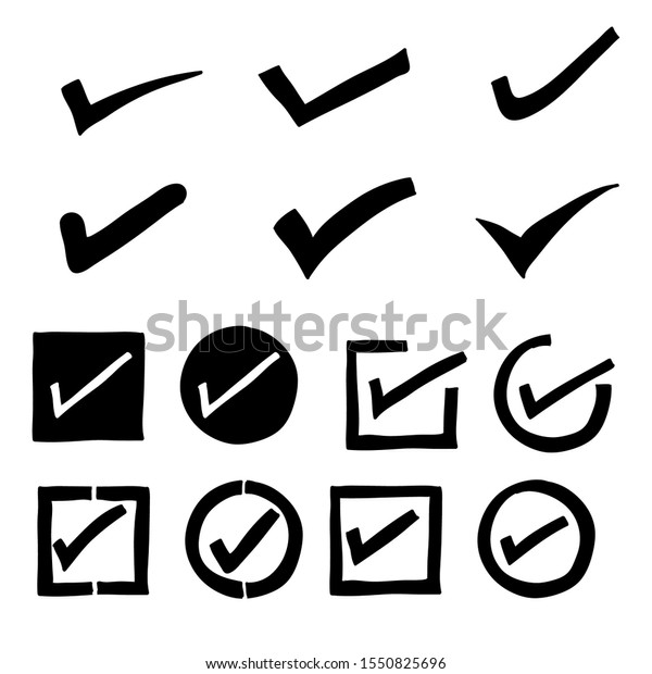 Collection Hand Drawn Check Mark Signs Stock Vector (Royalty Free ...