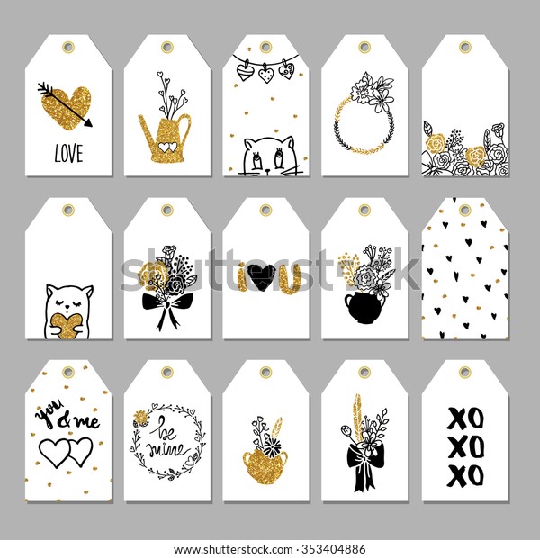 Collection Hand Drawn Cute Gift Tags Stock Vector (Royalty Free) 353404886