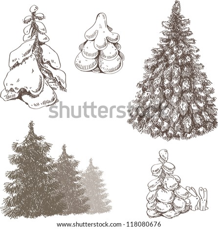 Collection Hand Drawn Firtrees Stock Vector (Royalty Free) 118080676 ...