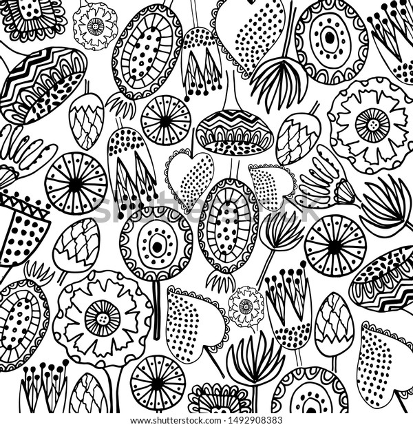 Collection Hand Drawn Flowers Ink Illustration Stock Vector (Royalty ...