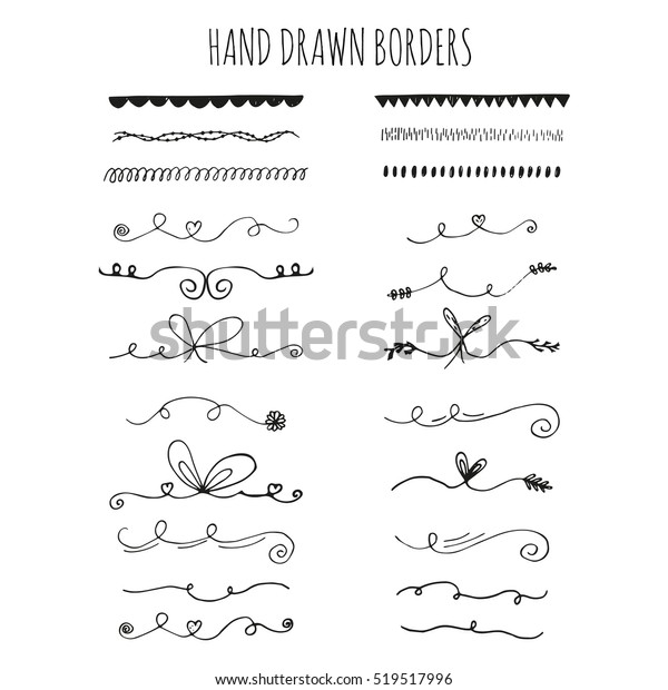 Collection Hand Drawn Ink Borders Cute: vector de stock (libre de ...