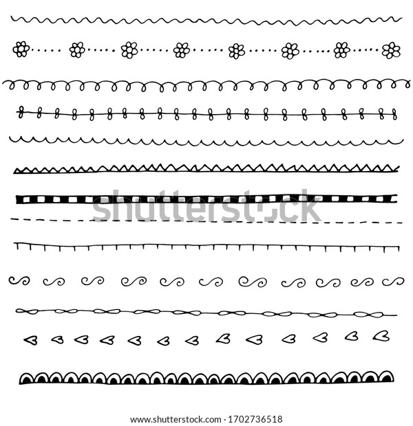 Collection Hand Drawn Line Borders Set Stock Vector (Royalty Free ...