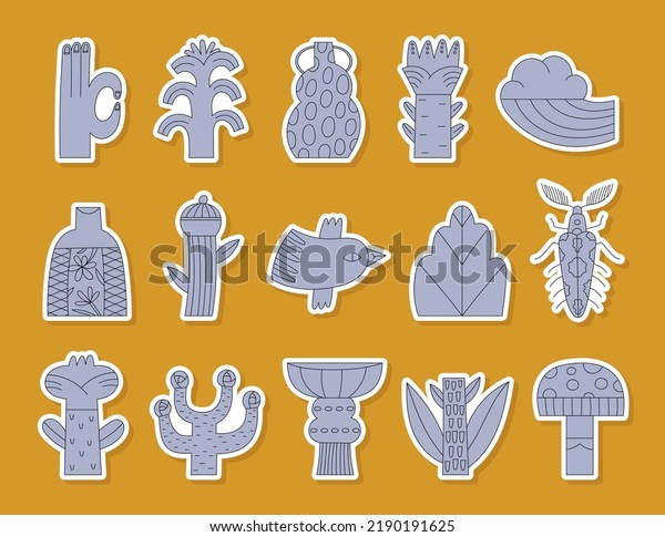 Collection Hand Drawn Minimalistic Stickers Natural Stock Vector ...