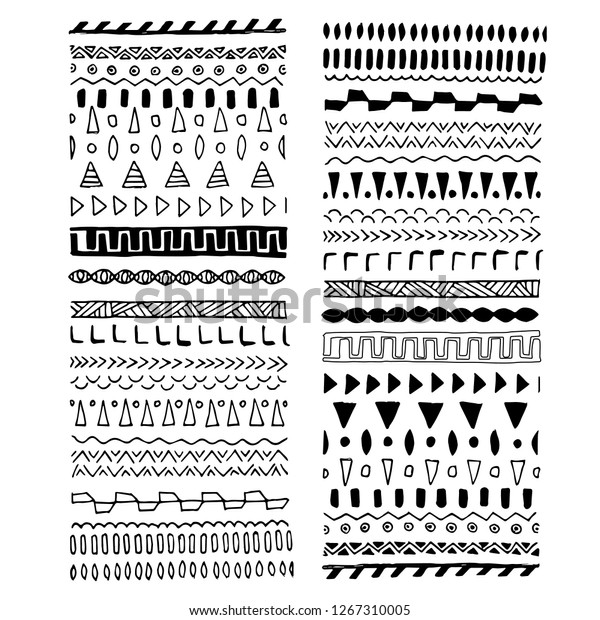 Collection of hand drawn monogram borders in ethnic style. Aztec art ...