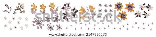 Collection Hand Drawn Natural Elements Flowers Stock Vector (Royalty ...