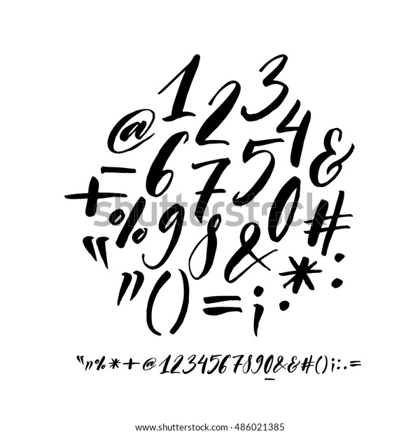 Collection Hand Drawn Numbers Modern Brush Stock Vector (Royalty Free ...