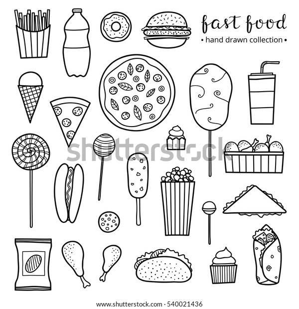 Collection Hand Drawn Outline Fast Food Stock Vector (Royalty Free ...