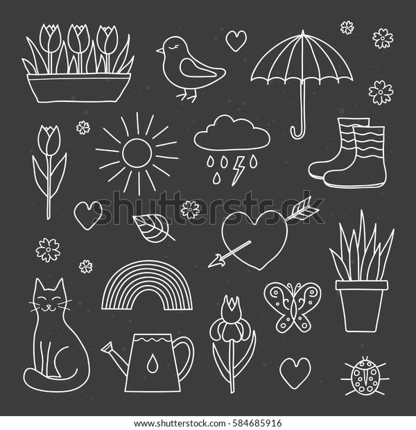 Collection Hand Drawn Outline Spring Items Stock Vector (Royalty Free ...