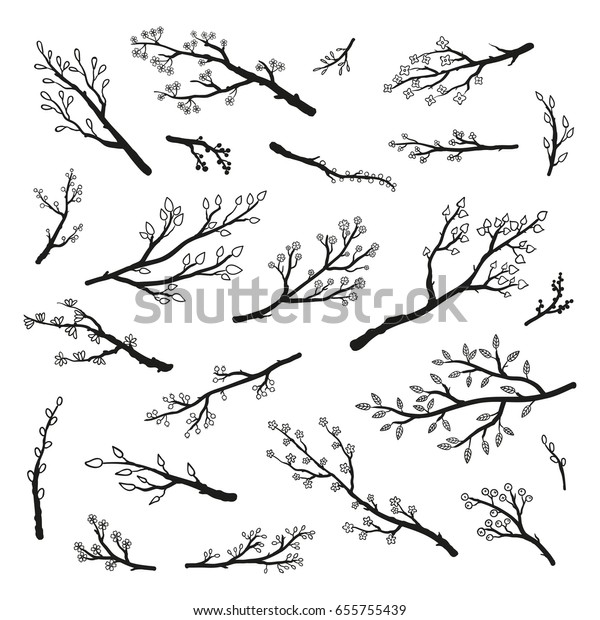Collection Hand Drawn Tree Branches Twigs Stock Vector (Royalty Free ...