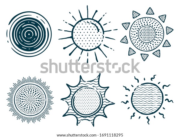 Collection Hand Drawn Vector Sun Symbols Stock Vector (Royalty Free ...