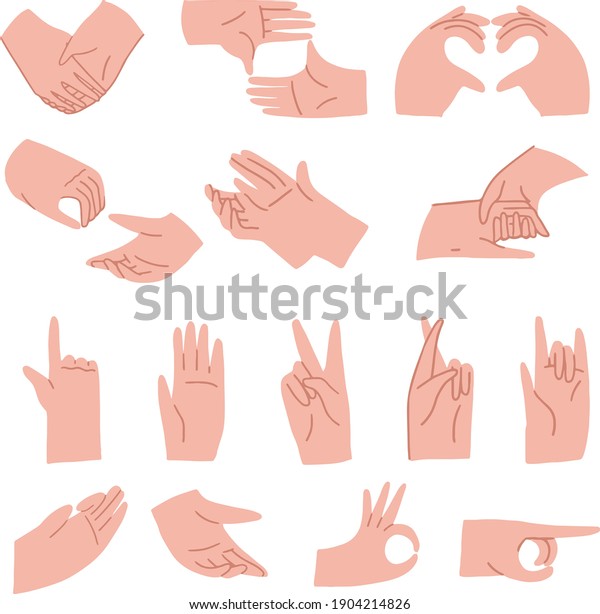 Collection Hand Gesture Illustration Handrawn Style Stock Vector ...