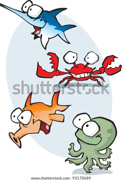 Collection Happy Cartoon Sea Creatures Vector: vector de stock (libre ...