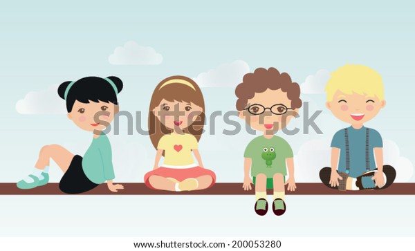 Collection Happy Children Different Positions Vector Stock Vector ...
