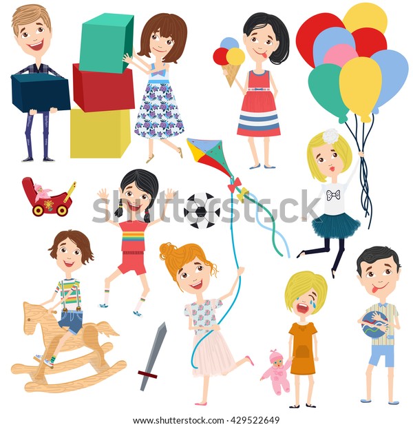 Collection Happy Children Different Positions Playing Stock Vector ...