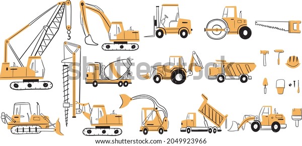 Collection Heavy Equipment Isolated On White Stock Vector (Royalty Free ...
