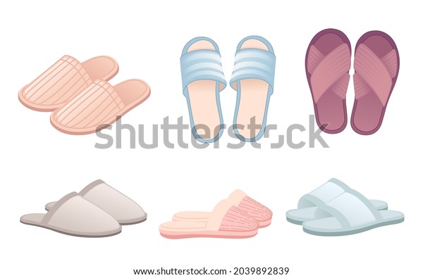 Collection Home Soft Slippers Different Colors Stock Vector (Royalty ...