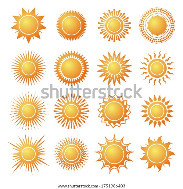 Collection Hot Sun Icons Isolated On Stock Vector (Royalty Free ...